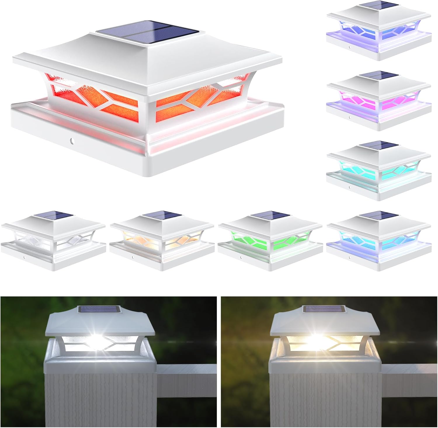 APONUO Solar Post Cap Lights Outdoor, 7 Fixed Colors Lighting/RGB Brea ...